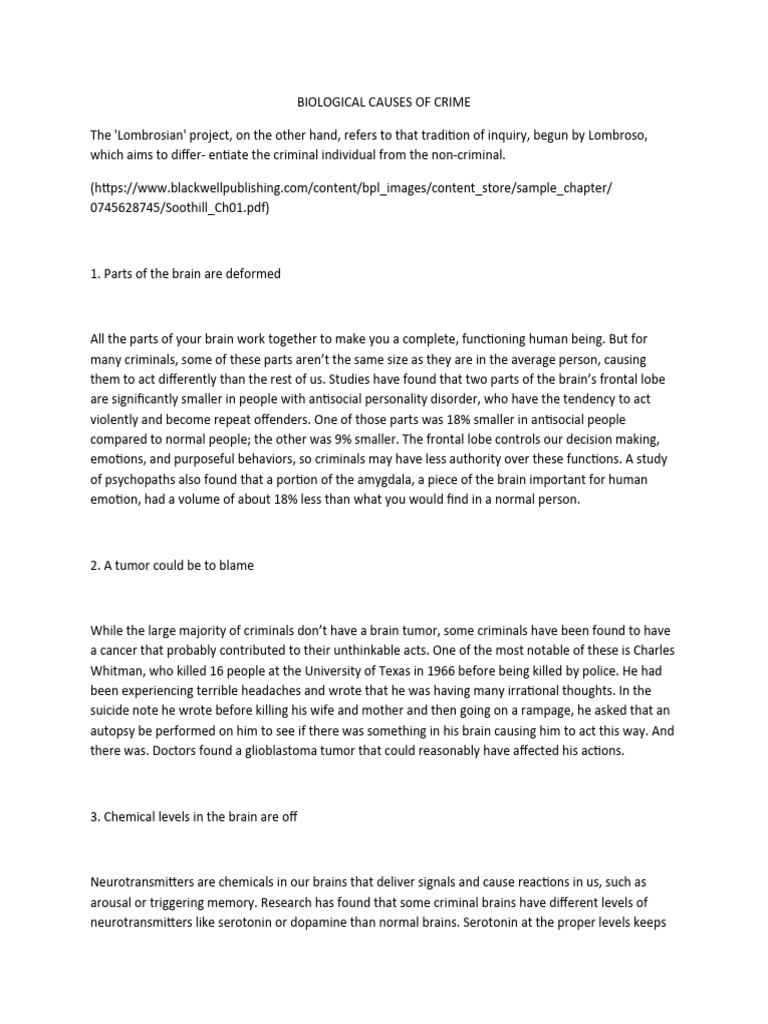 Biological Cause of Crime Script Ver. | PDF | Psychopathy | Adolescence
