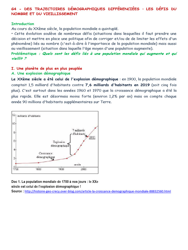 2G4 Trajectoires Démographiques Leçon | PDF | Population mondiale ...