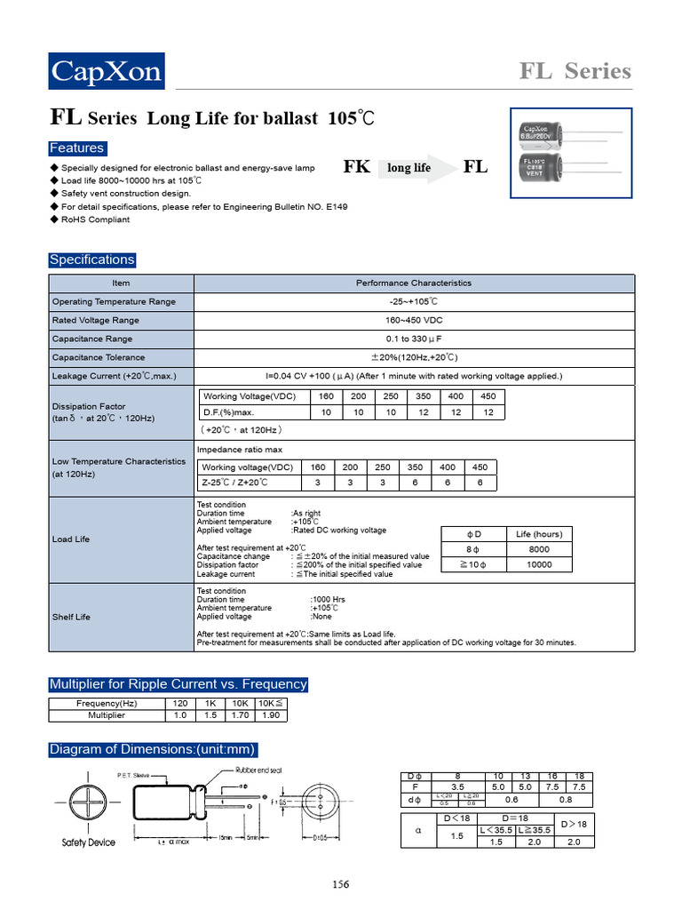 FL Series Capacitor Specifications | PDF | Electric Power | Electrical ...