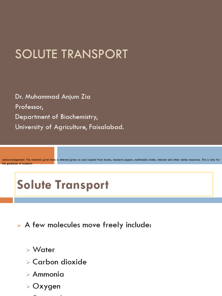 Solute Transport by Dr. M. Anjum Zia | PDF | Cell Membrane | Lysosome