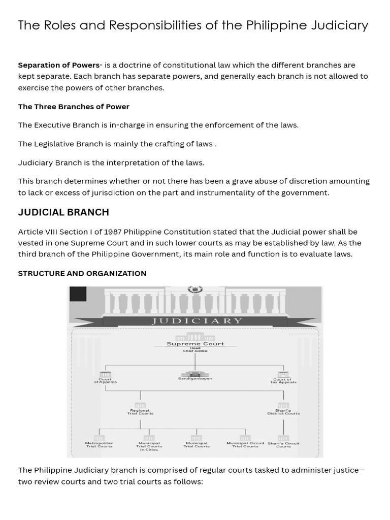 Philippine Judiciary: Roles & Structure | PDF | Jurisdiction | Judiciaries