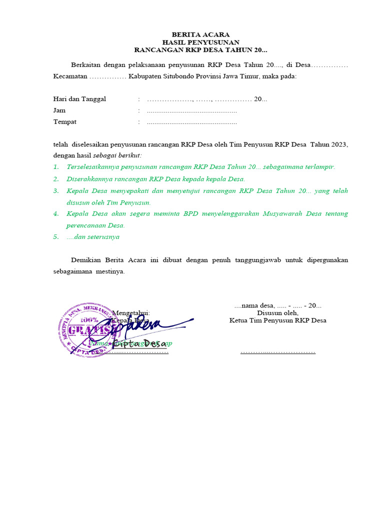BA. Hasil Penyusunan Rancangan RKP Desa | PDF