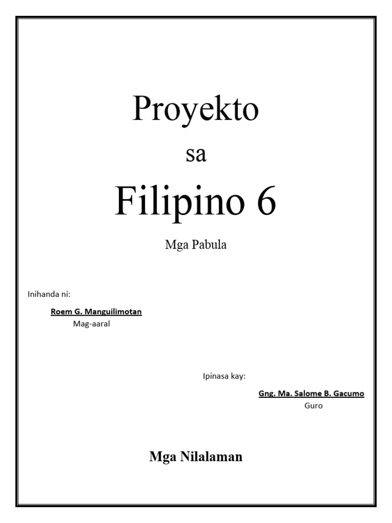 ROEM - Proyekto Sa Filipino 6 Mga Pabula | PDF
