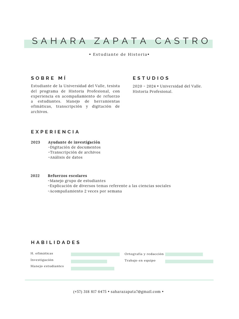 Currículum Vitae Sahara Zapata | PDF
