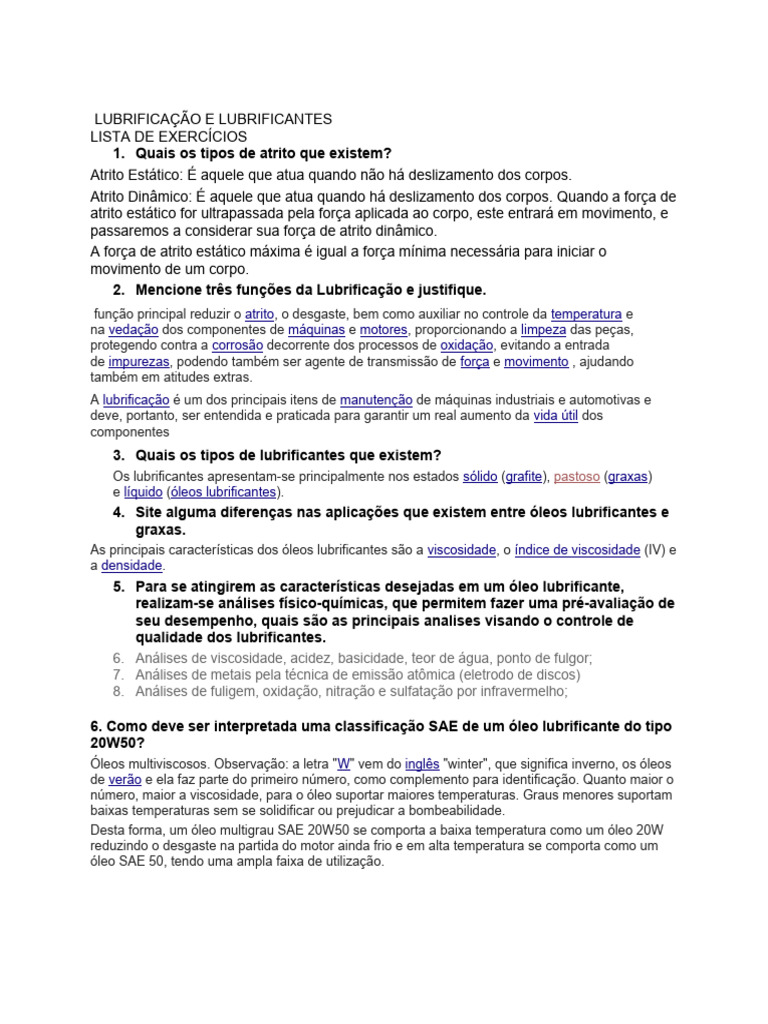 Lubrificação e Lubrificantes | PDF | Óleo de motor | Lubrificante