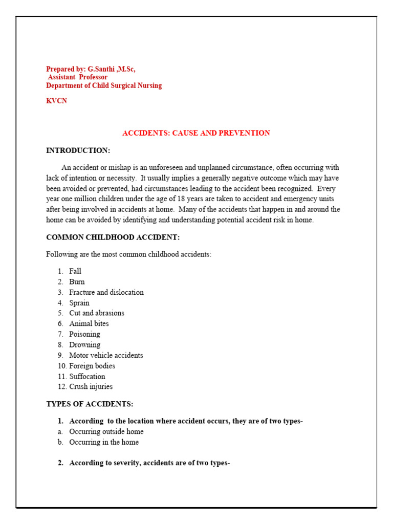 E NOTES ACCIDENTS AND PREVENTIh | PDF | Accidents | Burn