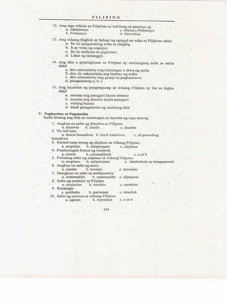 Filipino 3 - Practice Test | PDF