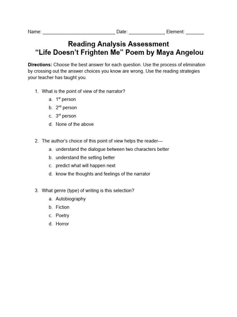 Life Doesn't Frighten Me Assessment 2 PDF | PDF | Narration | Poetry
