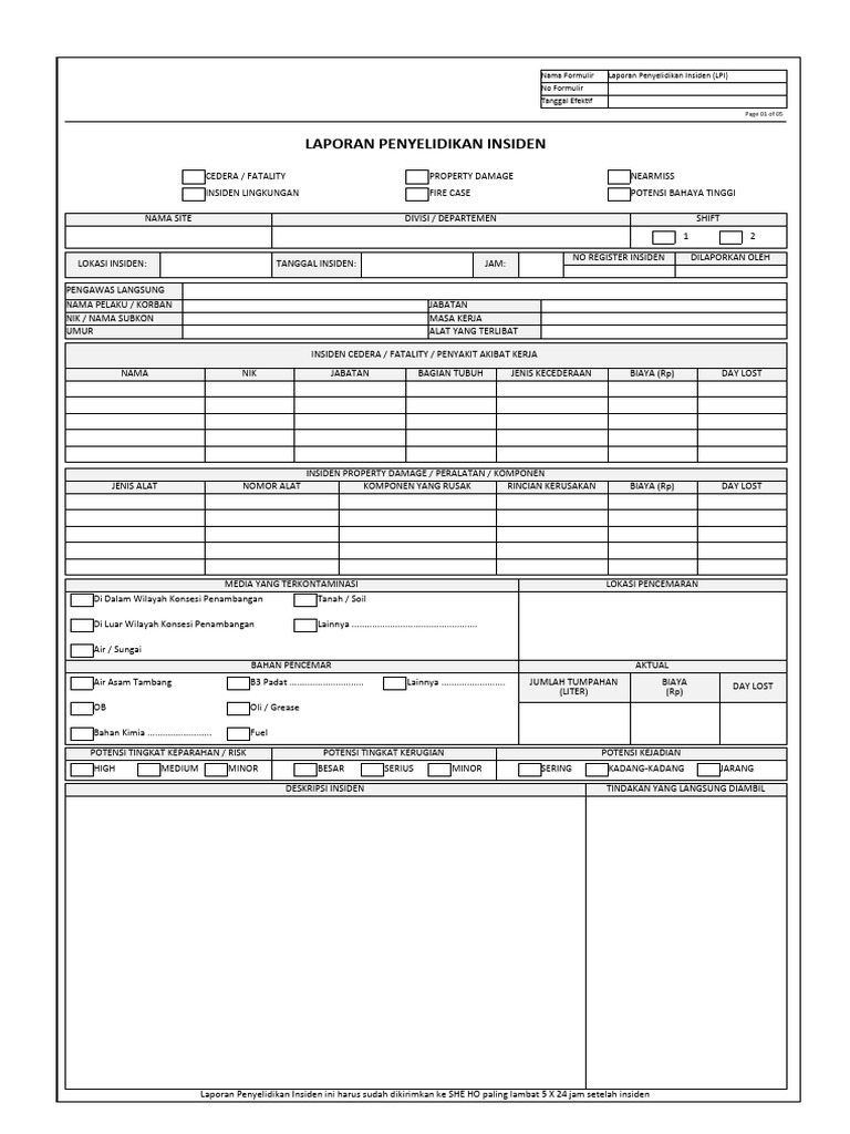 Formulir Laporan Investigasi (Penyelidikan) Insiden | PDF