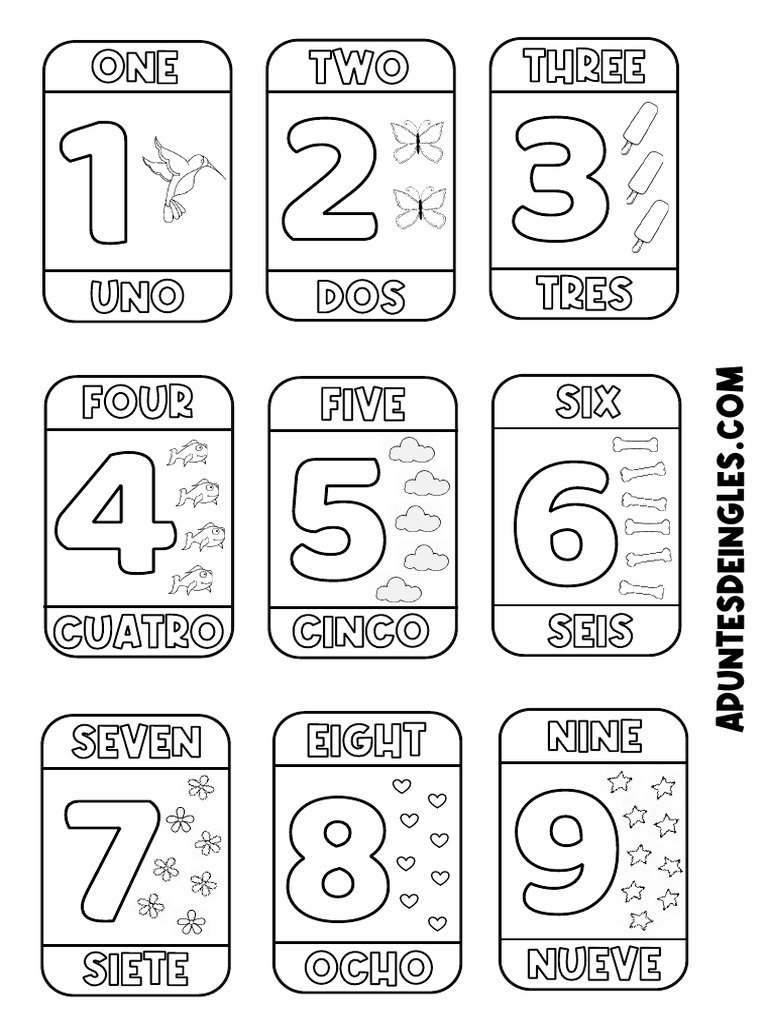 Flashcards en Inglés - Números 1 Al 9 | PDF