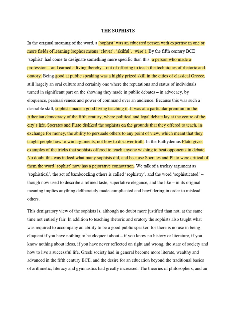 Extra Lecture Notes On The Sophists and Plato | PDF | Plato | Rhetoric