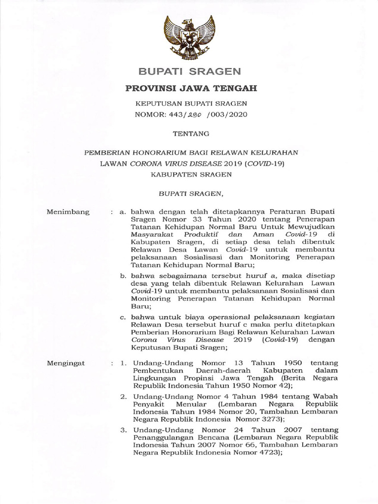 Sk Honorarium Relawan Kelurahan Pdf