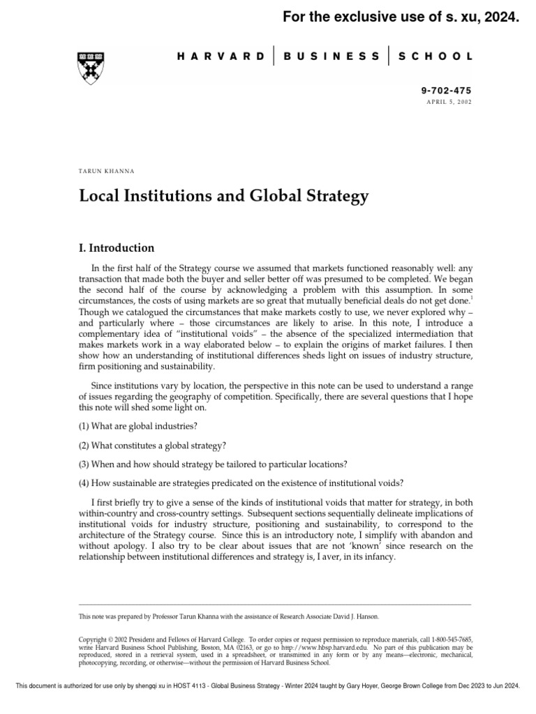 Local Institutions and Global Strategy | PDF