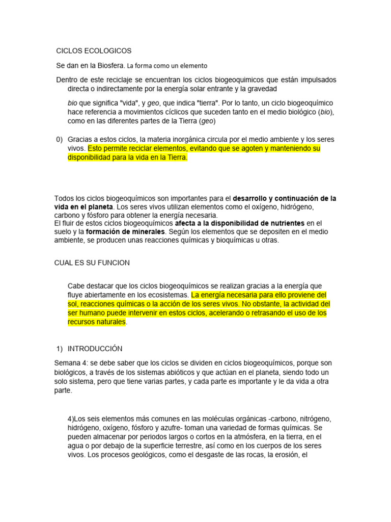 Ciclos Ecologicos | PDF | Tierra | Ecología