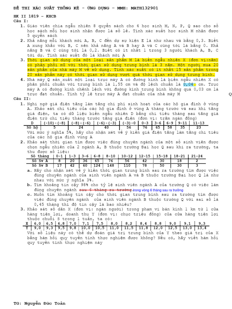 01 - de Thi XSTK Cac Nam | PDF