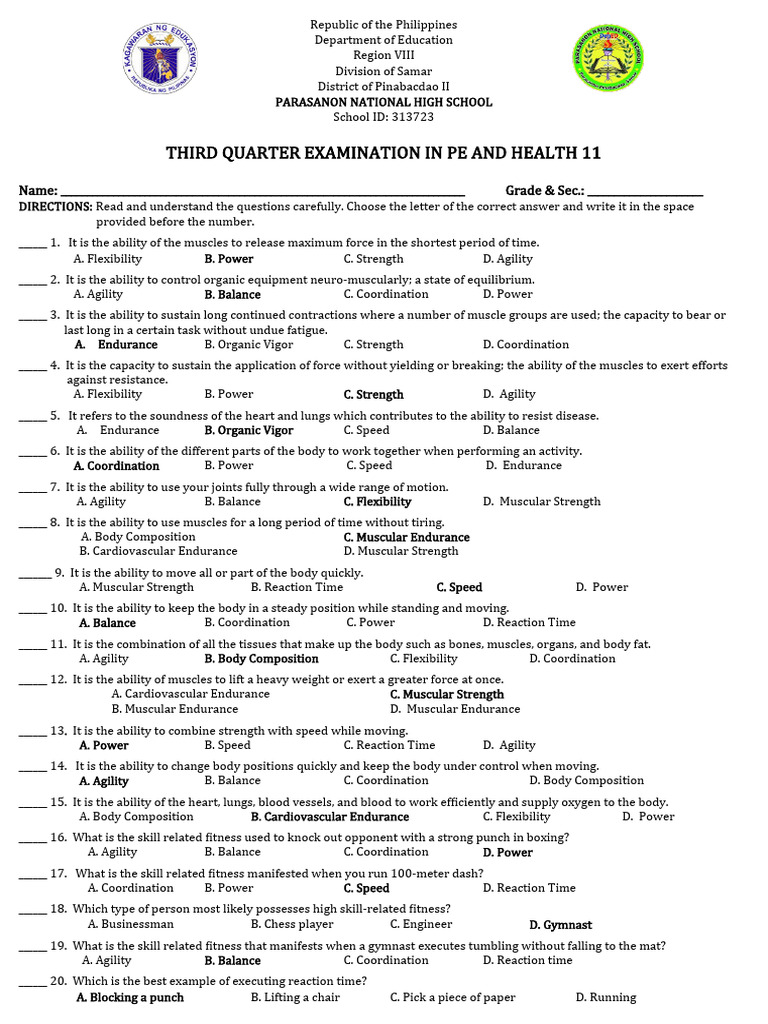 Test - Questionnaire - PE and Health 11 - Q1 | PDF | Flexibility ...