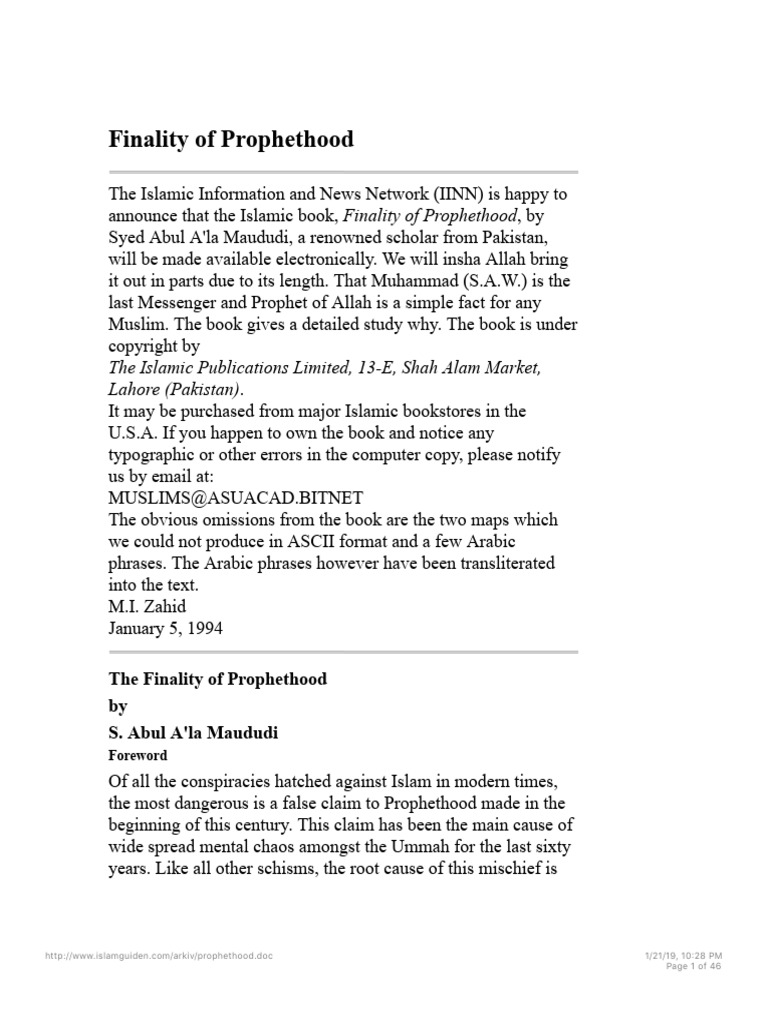 Finality of Prophethood | PDF | Prophets And Messengers In Islam | Muhammad