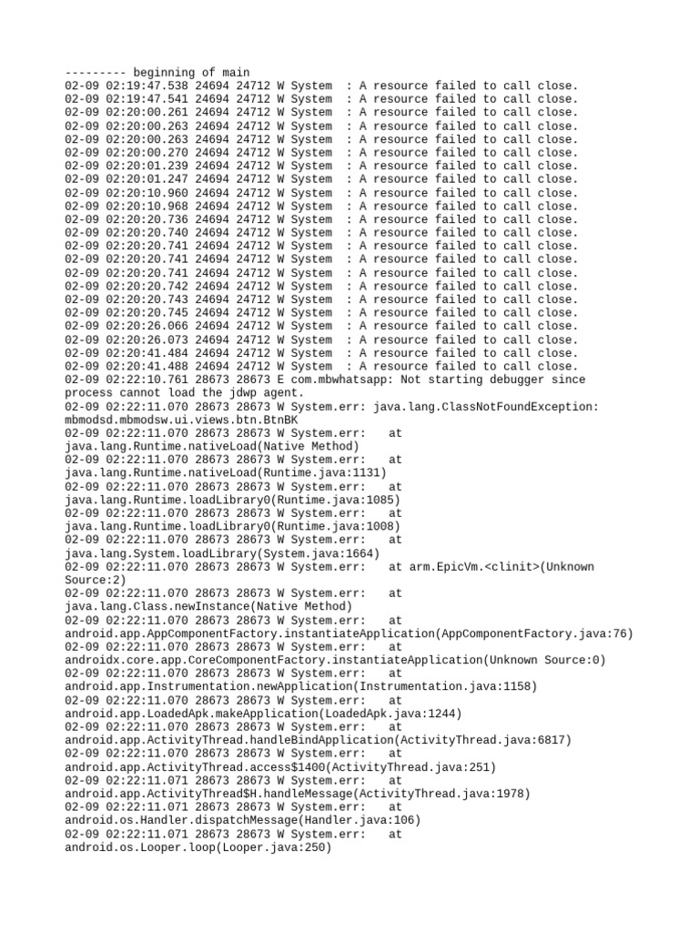 Android App Error Log Analysis | PDF | Java (Programming Language) | Android (Operating System)