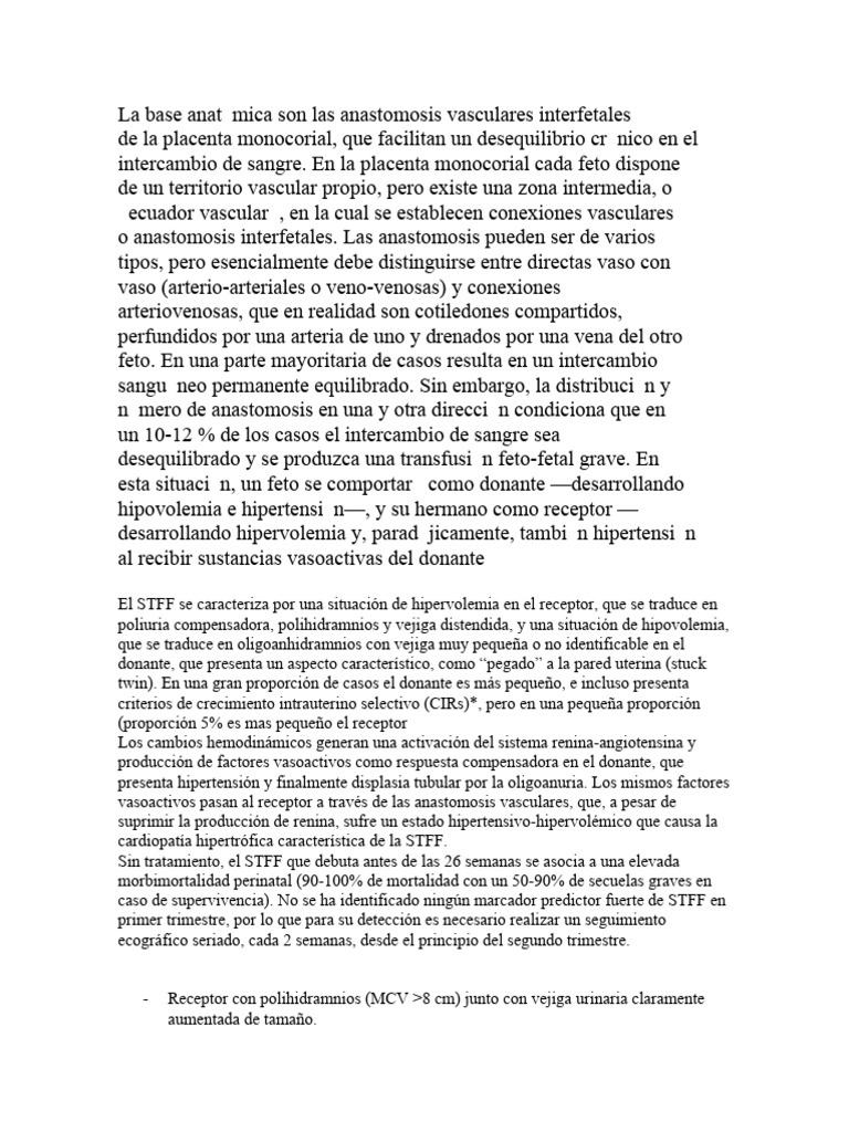 Anastomosis y STFF en Placenta Monocorial | PDF | El embarazo | Feto