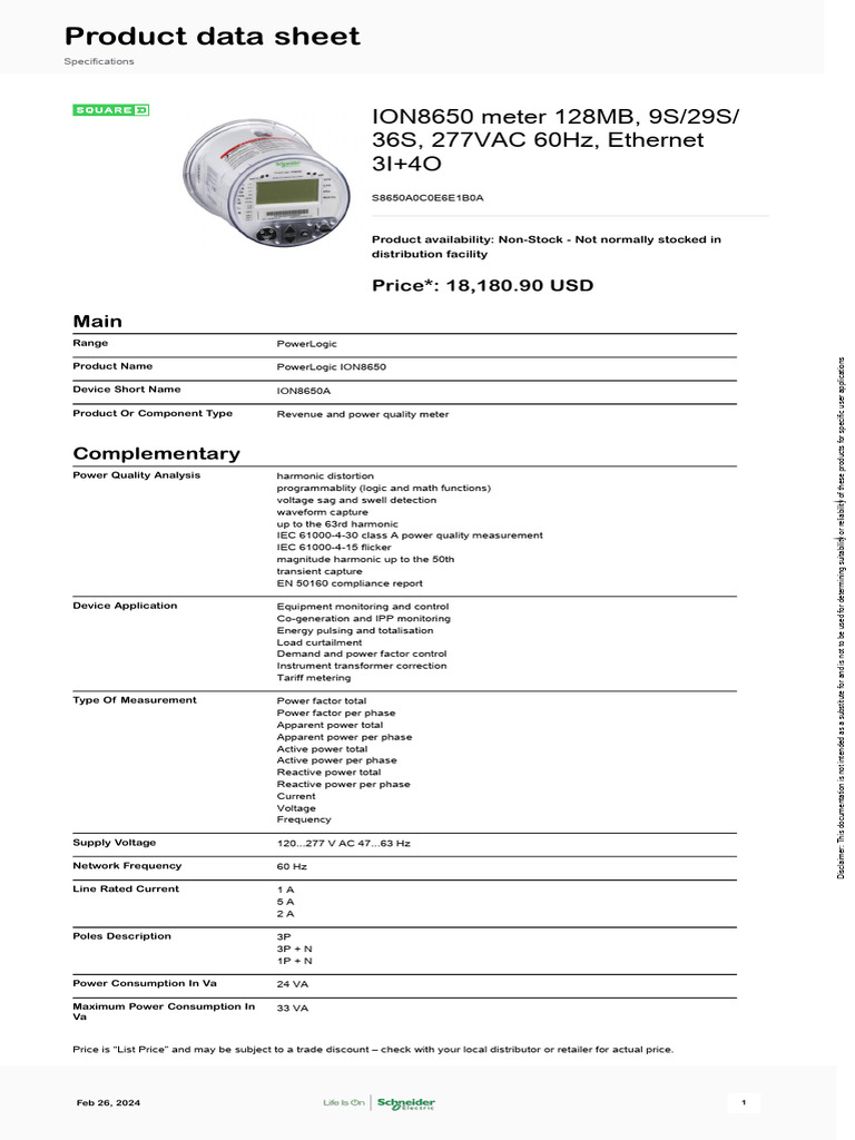 Schneider Electric - PowerLogic-ION8650-series - S8650A0C0E6E1B0A | PDF ...