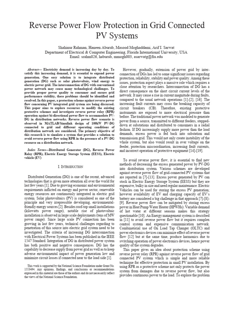 Reverse Power Flow Protection in Grid Connected PV Systems | PDF ...