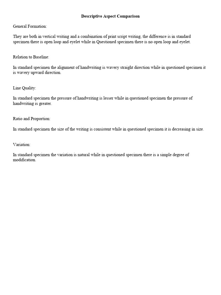 Descriptive Aspect Comparison | PDF | Writing