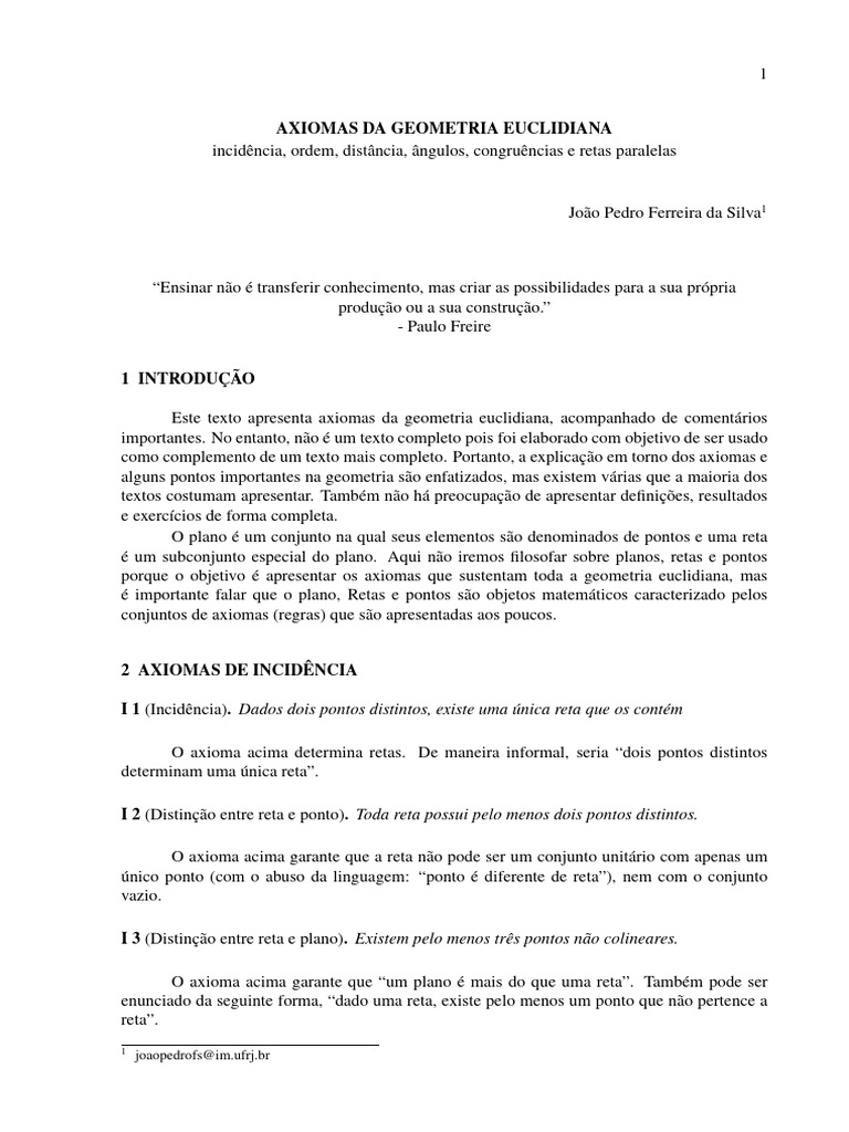Apostila Geometria Euclidiana 1 | PDF | Linha (Geometria) | Axioma