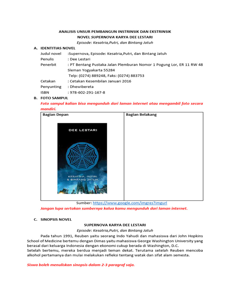 Prosedur Analisis Unsur Pembangun Instrinsik Dan Ekstrinsik Novel | PDF