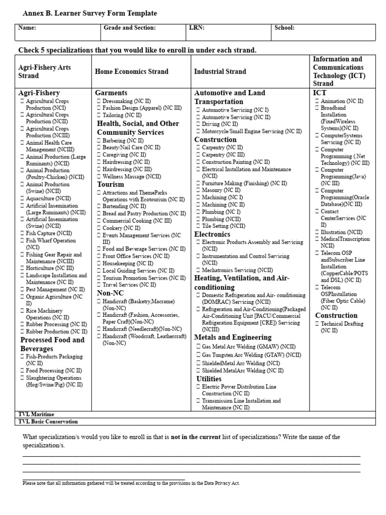 Annex B Learner Survey Form Template | Download Free PDF | Welding | Construction
