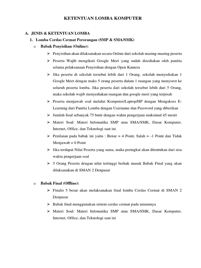 Juknis Lomba Komputer | PDF