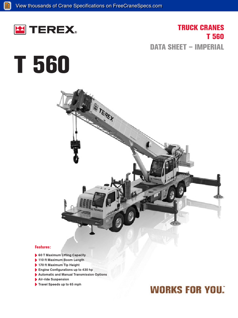 Terex T560 Load Chart | PDF | Crane (Machine) | Vehicles