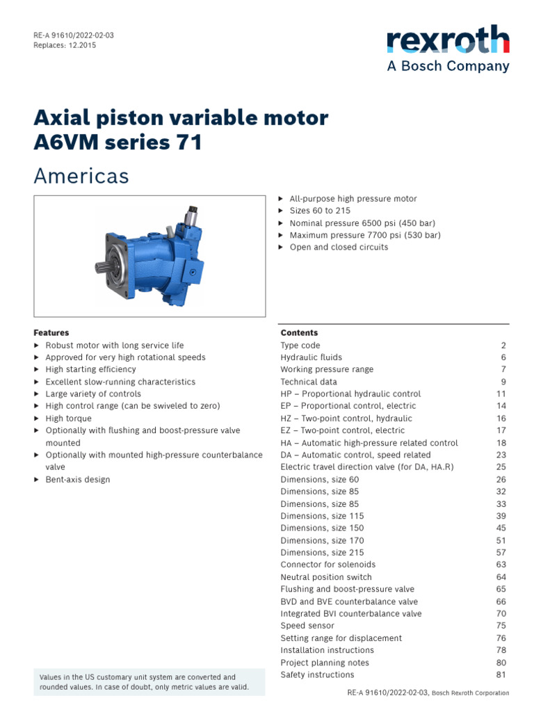 Axial Piston Variable Motor A6VM Series 71: Americas | PDF | Viscosity ...