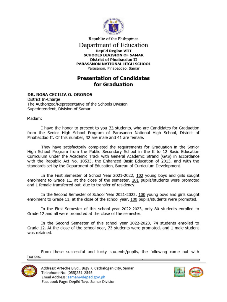 Presentation of Candidates For Graduation | PDF | Youth | Adolescence