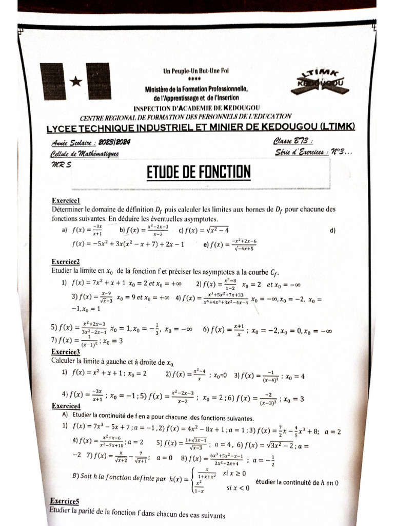 TD Math Sur L'etude de Fonctions | PDF