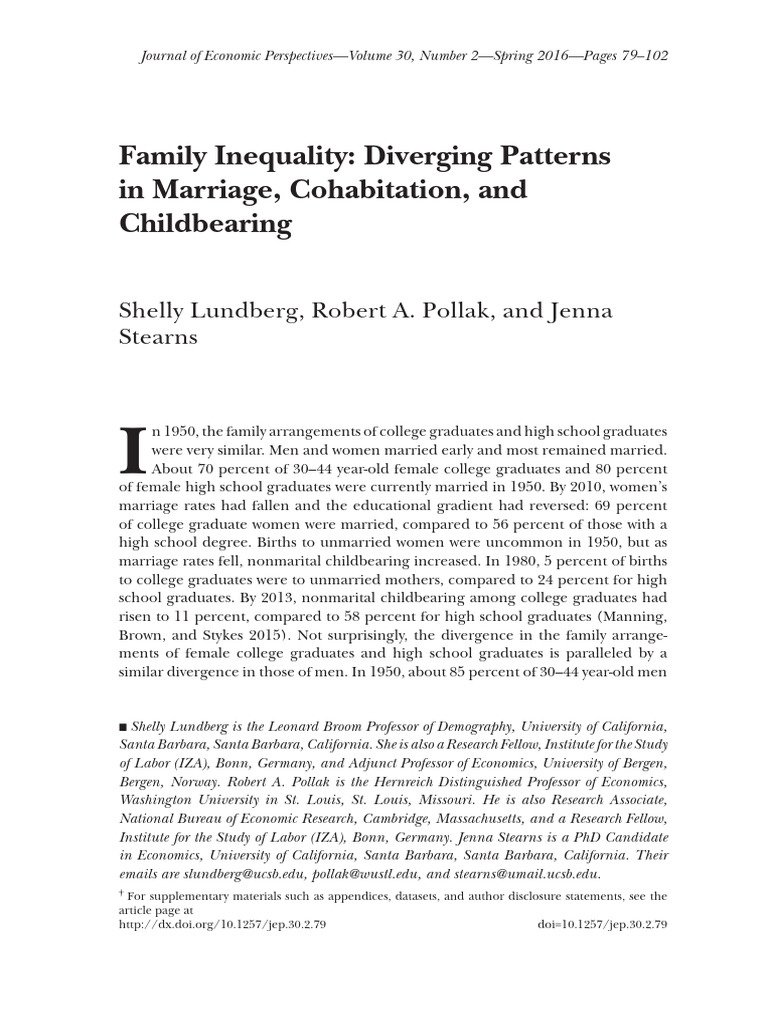Lundberg Et Al 2016 Family Inequality Diverging Patterns in Marriage ...