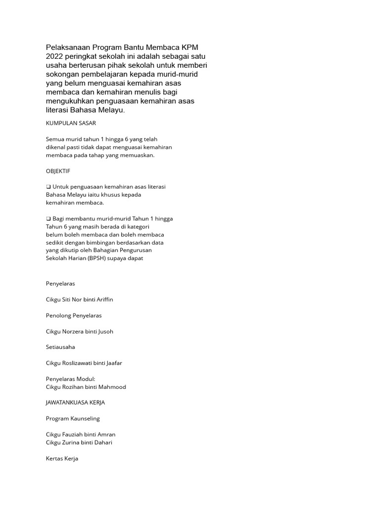Pelaksanaan Program Bantu Membaca KPM | PDF