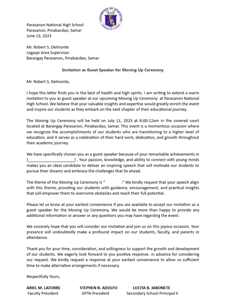 Invitation Letter For Guest Speaker | PDF