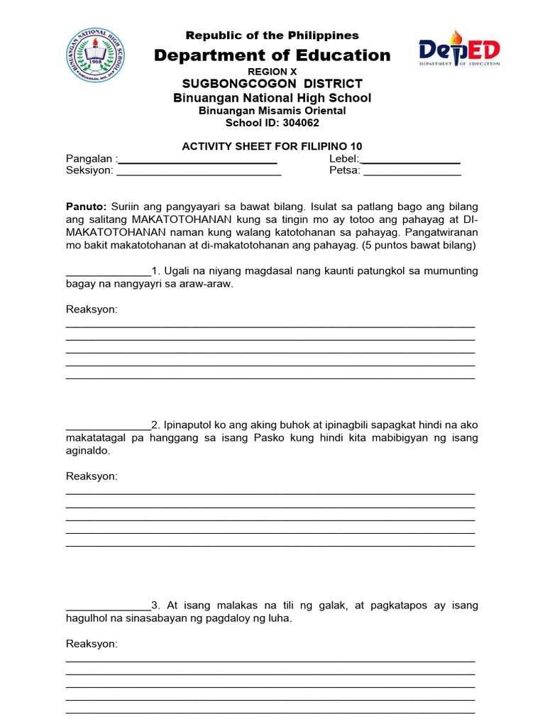 Activity Sheets Fil 10 Module 4 Pdf