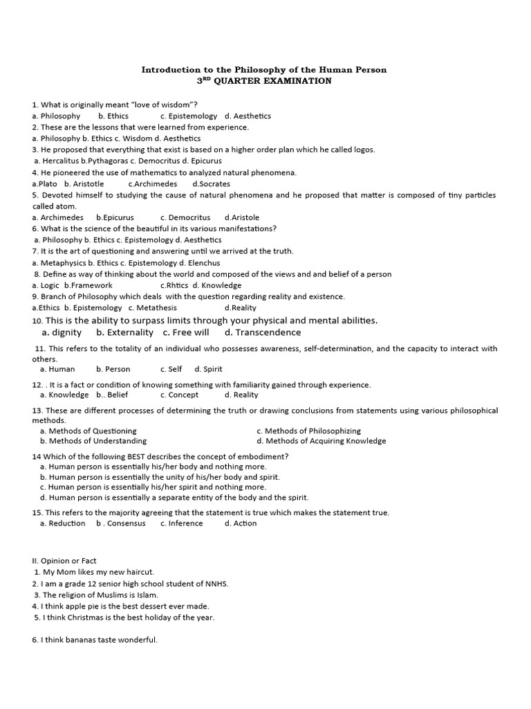 Intro To Philo Exam | PDF | Epistemology | Reality