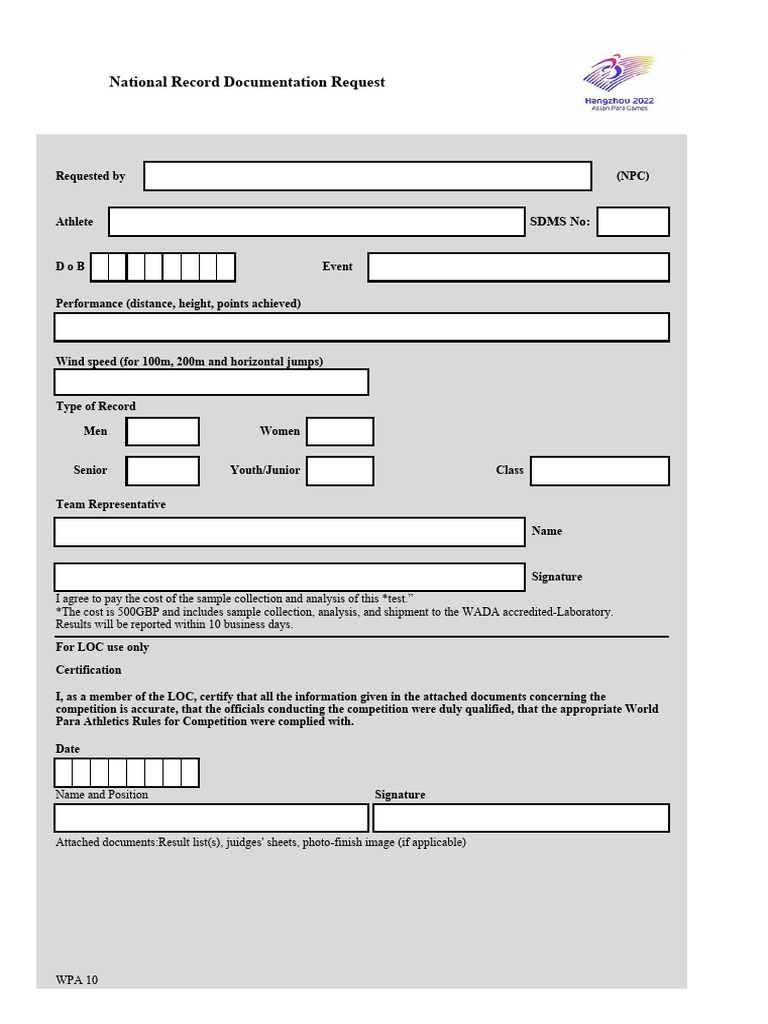 WPA 10 National Record Documentation Request | PDF