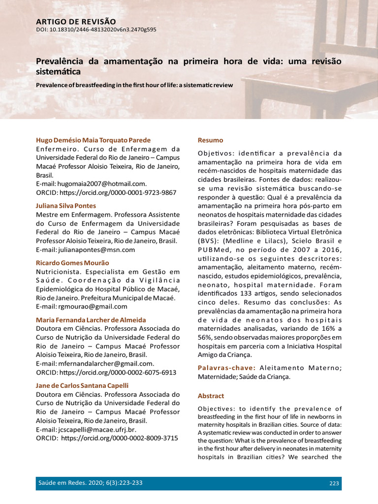 Admin, v6n3-17-ARTIGO REVISAO 01-Prevalencia Da Amamentacao Na Primeira Hora de Vida | PDF ...