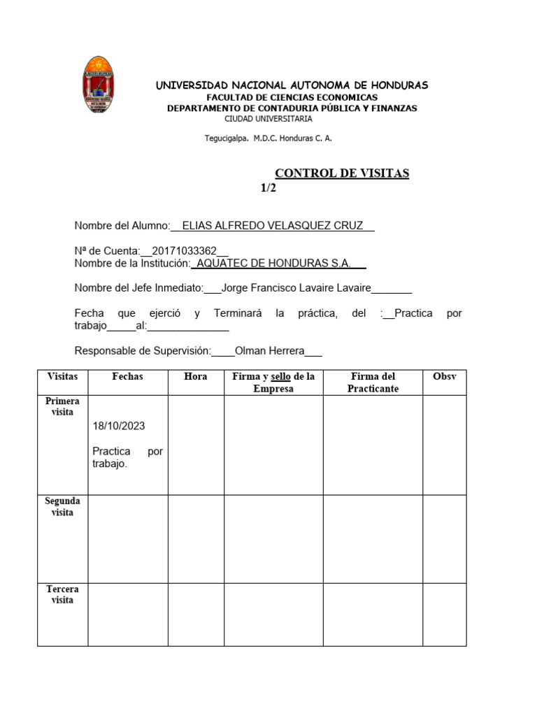 Formato Control de Visitas y Evaluacion | PDF | Economias