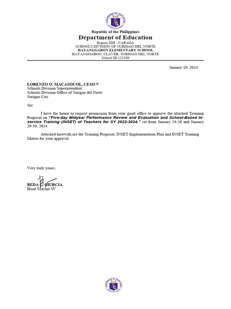 Hes Inset Proposal 2024 | PDF | Teachers | Lecture