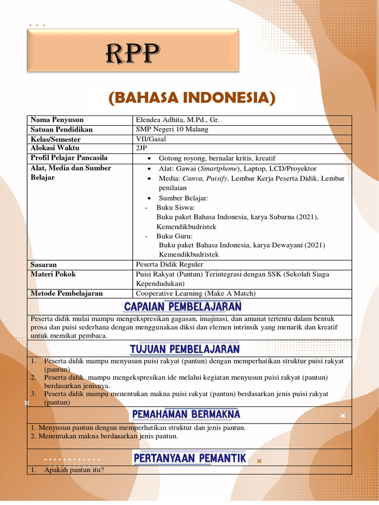Contoh RPP Integrasi SSK Kependudukan | PDF