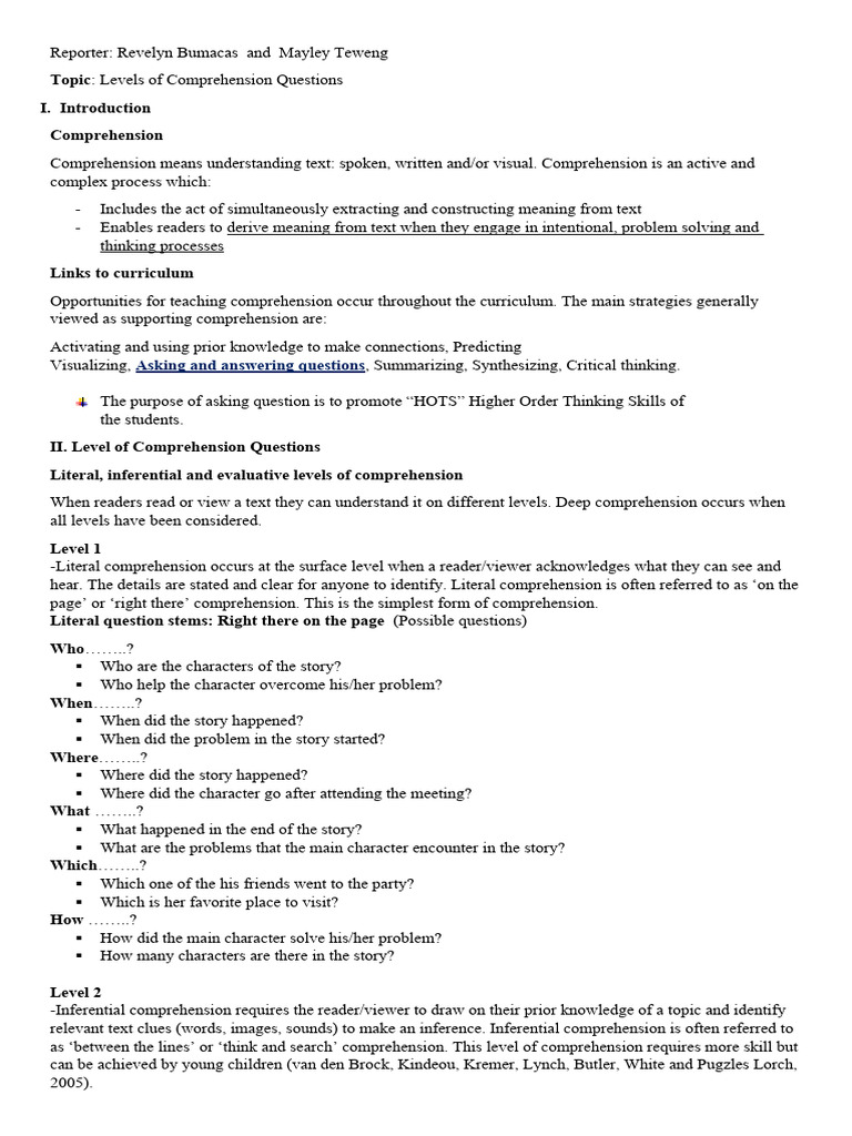 Student Hand Out | PDF | Reading Comprehension | Cognition