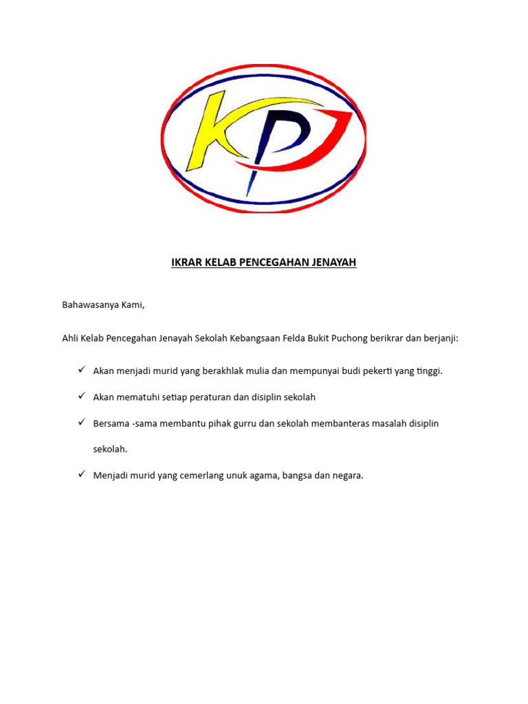 Ikrar Dan Lagu Kelab Pencegahan Jenayah | PDF