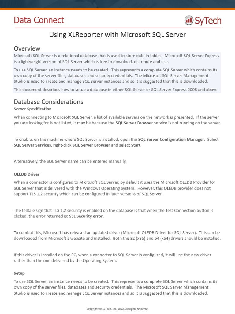 Data Connect Using XLReporter With Microsoft SQL Server | PDF | Port (Computer Networking ...