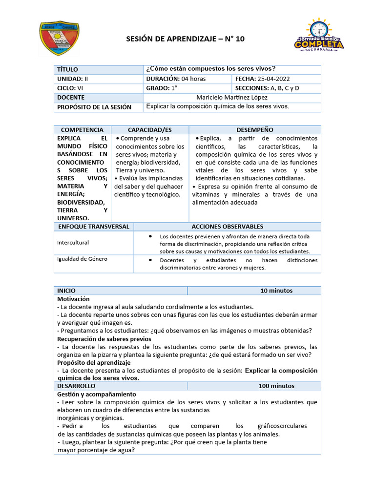 Sesion de Aprendizaje 10 | PDF | Evaluación
