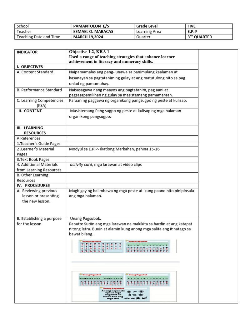 Lesson Plan Epp 3rd | PDF