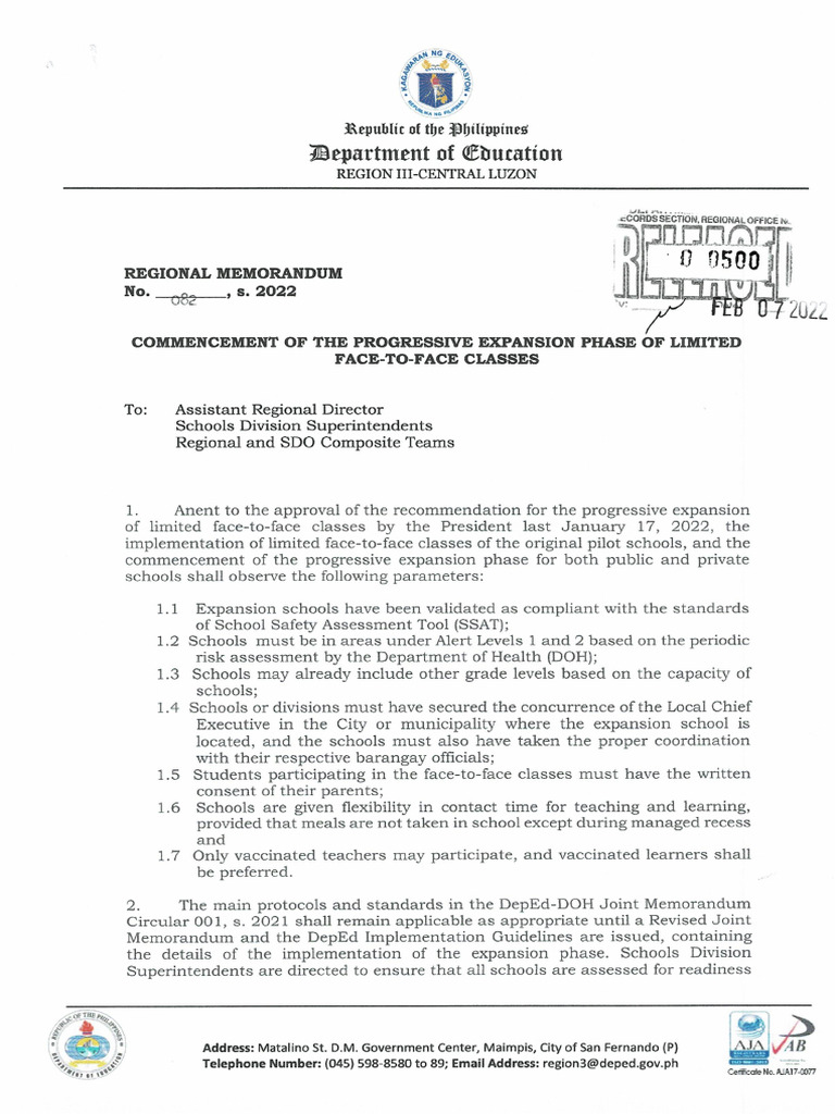Memo - RM No. 082 S. 2022 Commencement of The Progressive Expansion ...
